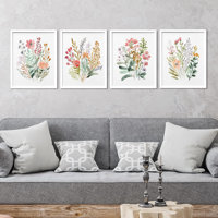 IDEA4WALL Vibrant Wildflower IDEA4WALL Framed Lavender Rose Daisy Cornflower Wall Art, Set Of 4 ...